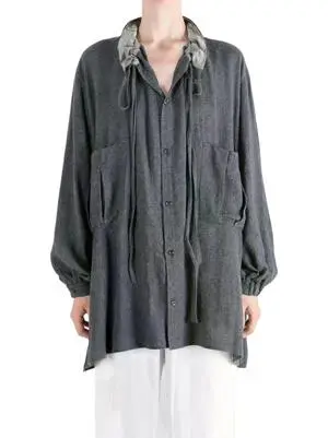 Y’s Wool Drawstring Collar Shirt - Grey