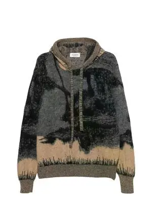 LANEUS Abstract Pattern Knitted Hoodie - Grey