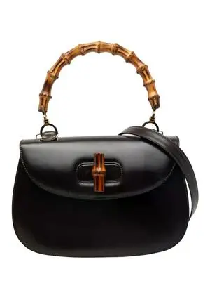 Gucci Gucci 20th Century Calfskin Bamboo Night Satchel Black