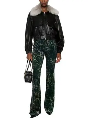 Just Cavalli Leopard-print Velvet-effect Flared Trousers - Green