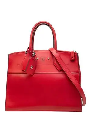 LOUIS VUITTON Louis Vuitton Leather City Steamer MM Satchel Red