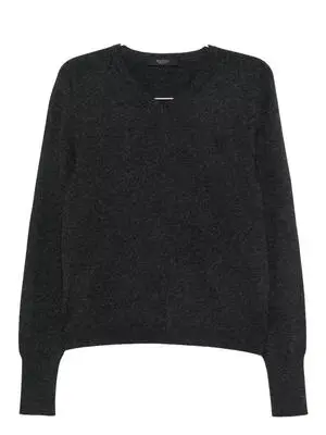 Gucci V-neck Logo Embroidered Sweater - Grey