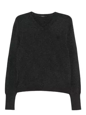 Gucci V-neck Logo Embroidered Sweater - Grey