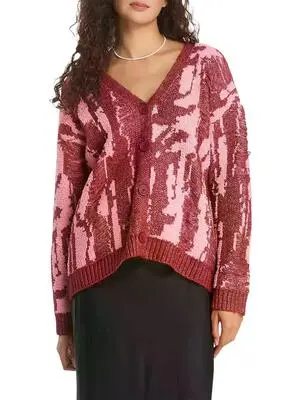 Desigual Distressed Jacquard-knit Cardigan - Red