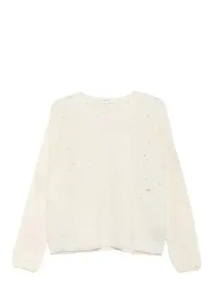 SECOND / LAYER Distressed Waffle-knit Sweater - Neutrals