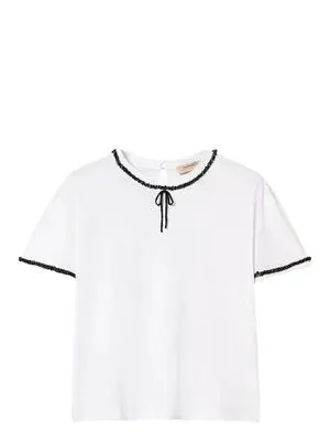 TWINSET TWINSET Cotton Jersey T-shirt With Contrasting Trim And Bow Detail