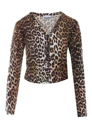 GANNI GANNI Leopard-Pattern V-Neck Cardigan Neutrals