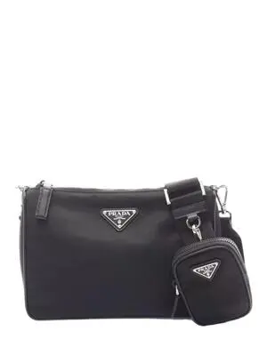 Prada Prada Saffiano Leather Shoulder Bag With Enamelled Triangle Logo Black