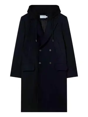 Off-White Wool Varsity Hooded Double-breasted Coat - Blue