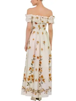 Agua Bendita Espliego Promesa Ruffled Floral-embroidered Maxi Dress - White