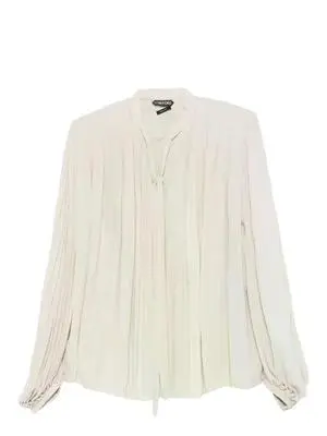 TOM FORD Pleated Pussy-bow Shirt - Neutrals