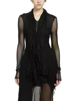YEHUAFAN Fringed Semi-sheer V-neck Jumper - Black
