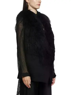 YEHUAFAN Yehufan Shearling-trim Belted Sleeveless Jacket - Black