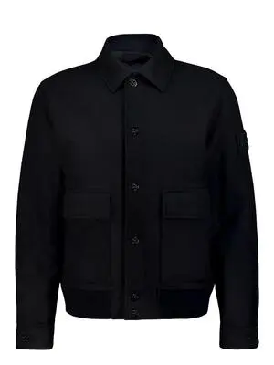 Stone Island Wool Jacket With Logo Patch - Blue