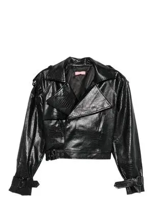 TWENTY FOURHAITCH TWENTY FOURHAITCH Croc-Effect Biker Jacket Black