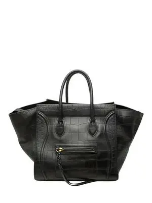 Celine Medium Luggage Phantom Tote Bag In Croc Embossed Leather - Black