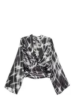 RICK OWENS Rick Owens Abstract Print Knotted V-Neck Cropped Top