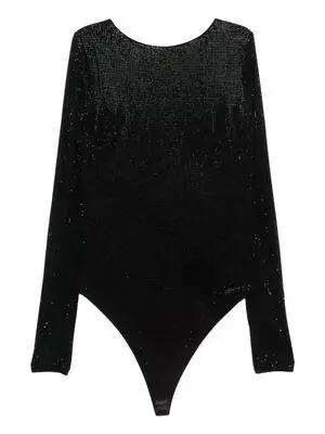 TWENTY FOURHAITCH Rhinestone Mesh Bodysuit - Black