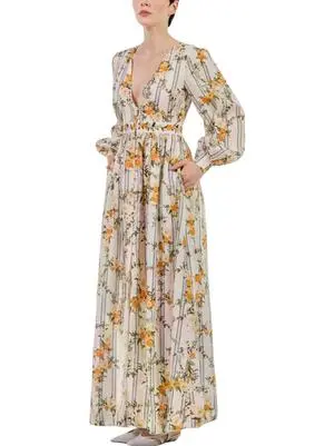 Agua Bendita Frambuesa Valle Embroidered Linen Maxi Dress - Neutrals