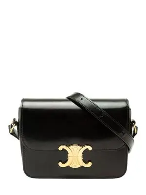 Celine Shiny Calfskin Triomphe Crossbody Bag - Black