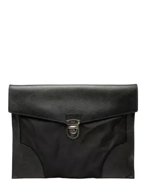 Prada Saffiano Trimmed Tessuto Clutch Bag - Black
