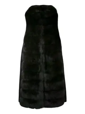 MANZONI 24 Hooded Sleeveless Fur Jacket - Brown