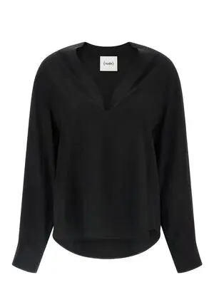NUDE V-neck Long-sleeve Blouse - Black