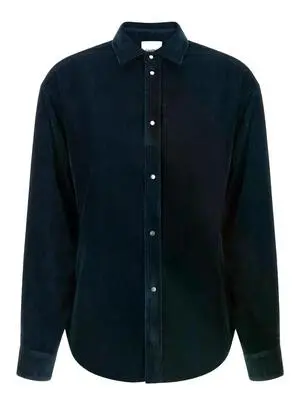 NUDE Velvet Texture Snap-button Shirt - Blue