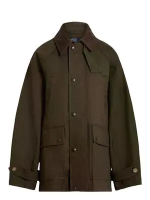 Polo Ralph Lauren Cotton Twill Barn Jacket With Leather Collar - Green