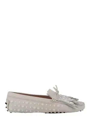TOD'S White Leather Fringe Detail Loafers - Neutrals
