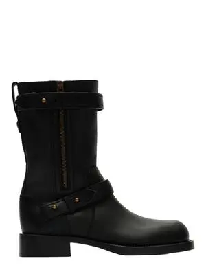 Burberry Leather Kent Biker Boots - Black