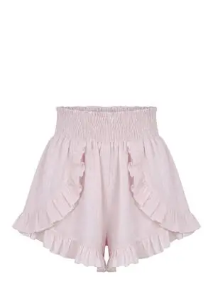 KHONSU SWIM Sol Linen Ruffled Shorts - Pink