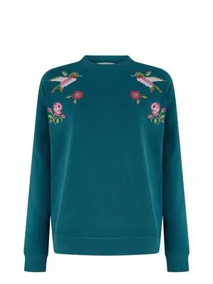SUGARHILL BRIGHTON Embroidered Hummingbird Sweatshirt - Blue