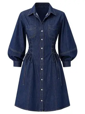 EXQUISE Adilene Long Sleeve Denim Mini Dress - Blue
