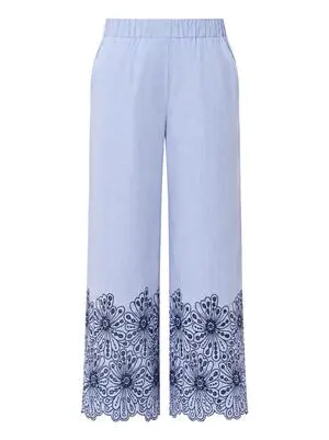 EXQUISE Abrial Embroidered Wide Leg Pants - Blue