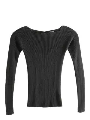 BASERANGE Ribbed Buttoned Sweater With Boat Neck - Black