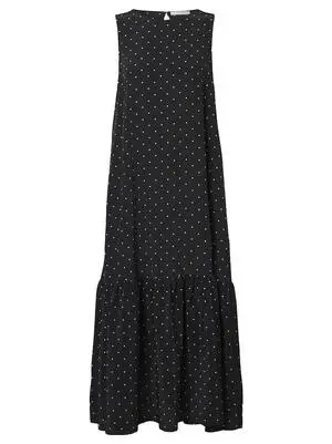 Asceno Polka-dot Tiered Silk Midi Dress - Black