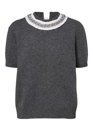 Prada Embellished Wool And Cashmere Sweater - Grey