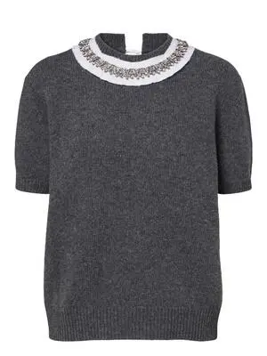 Prada PRADA Embellished Wool And Cashmere Sweater Grey