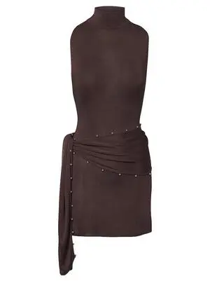 DE LA VALI Belted Embellished Minidress - Brown