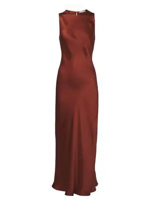 Asceno Valencia Silk Satin Midi Dress - Red