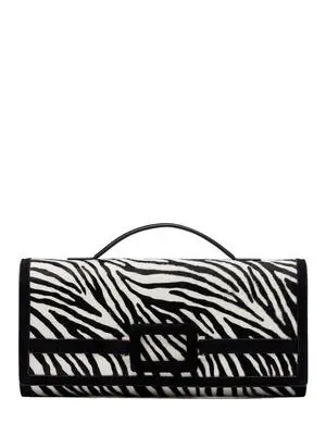 ROGER VIVIER Belle Vivier Zebra-print Calf Hair Clutch - Black