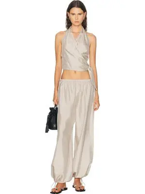 ST. AGNI Silk Halter Wrap Top - Soft Ash
