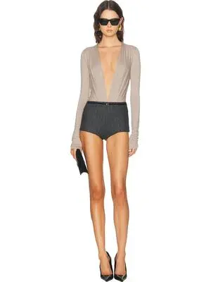 Andamane Zelda Deep V-neck Bodysuit - Greige