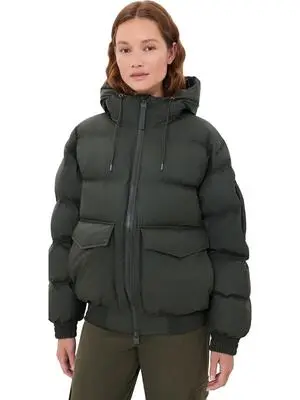 Rains Alta Bomber Puffer Jacket With Drawstring Hood - Green