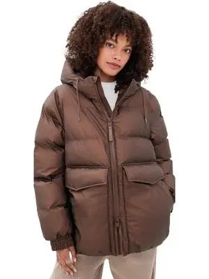 Rains Puffer A-line Jacket With Drawstring Hood And Zip Closure - Comet