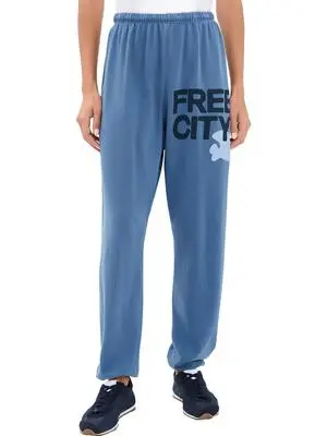 FREECITY Lightweight Terry Sweatpants With Logo Detail - Bluewash