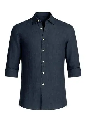 Michael Kors Classic Fit Linen Shirt - Blue
