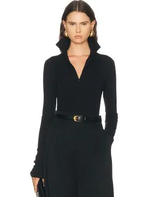 MUGLER Quarter Zip Top With Standing Collar - Black