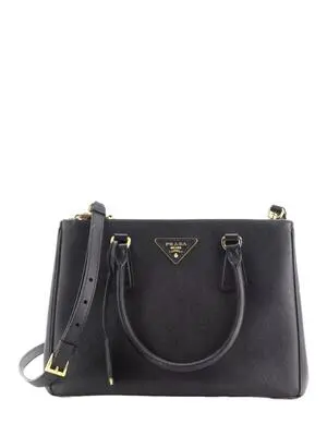 Prada Prada Galleria Double Zip Saffiano Leather Small Tote Bag Black